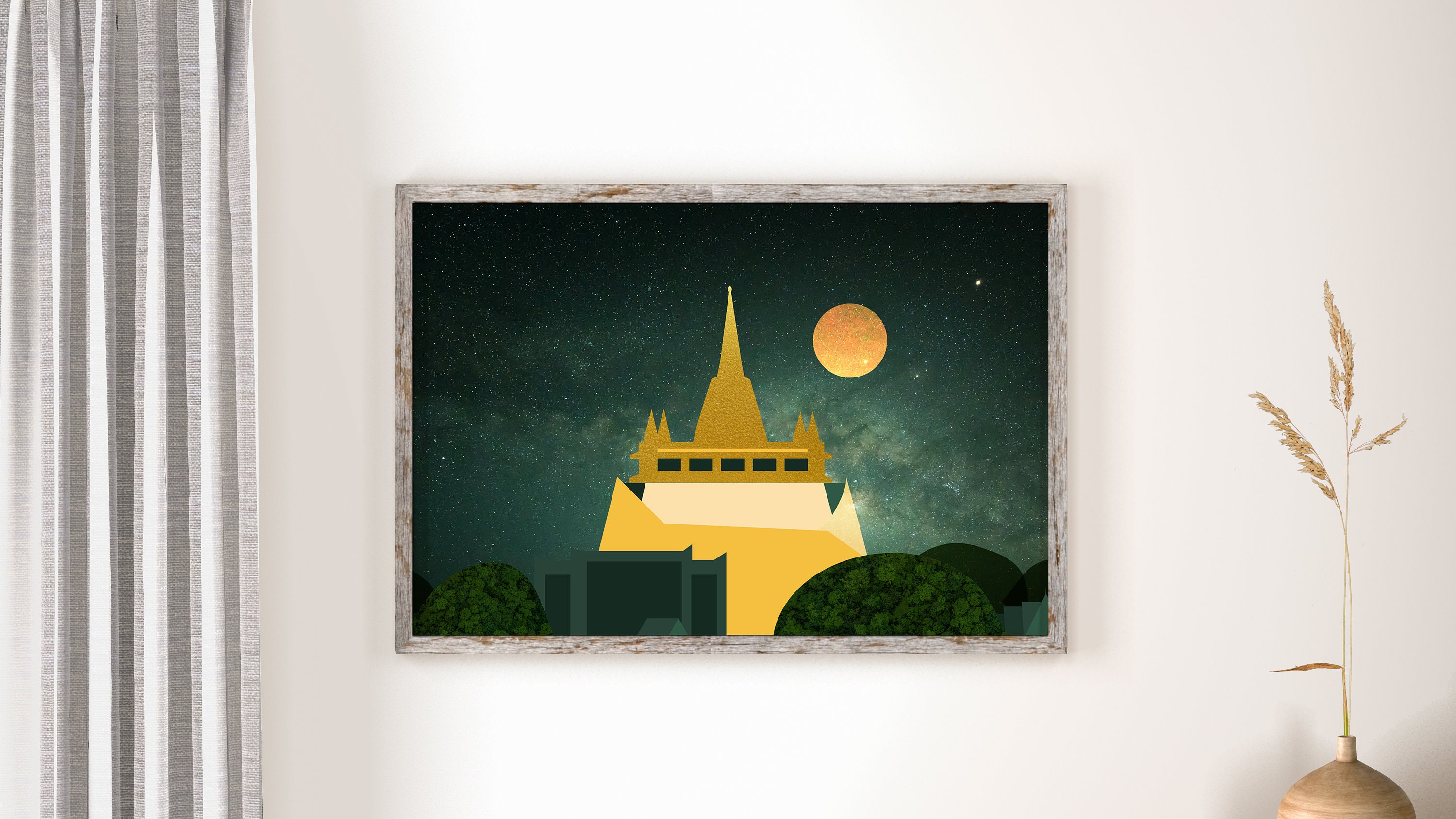 The Golden Mount wat Saket Thailand Wall Art Digital File Colorful ...