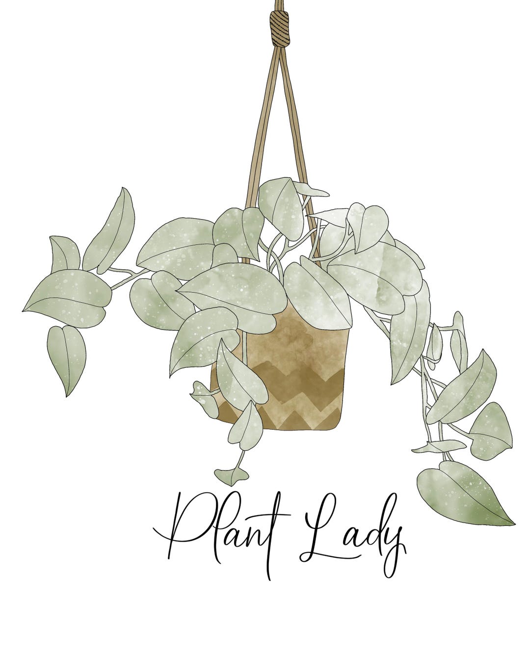 Plant Lady, Plant Art, Plant Digital Drawing, Hanging Plant Art - Etsy