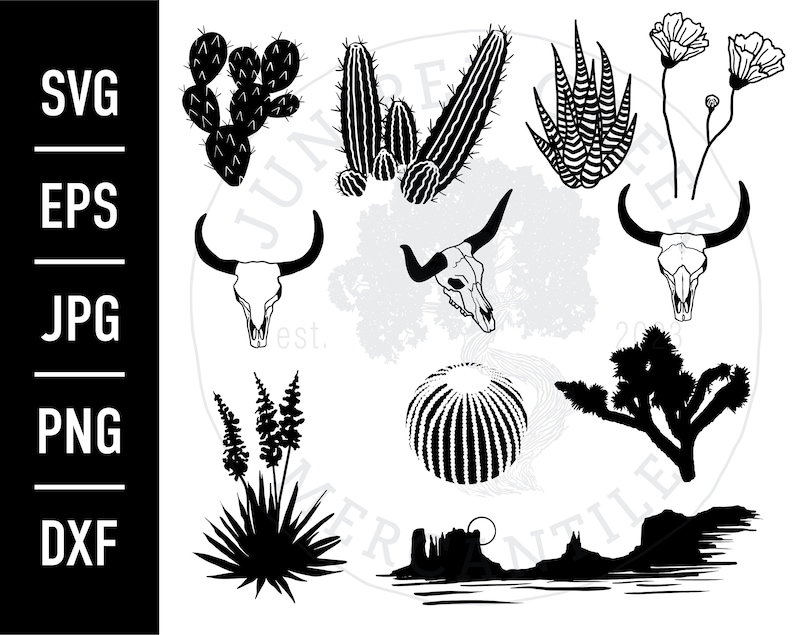 Desert SVG Bundle 11 Images Printable JPG Files Cactus Skulls Flower ...
