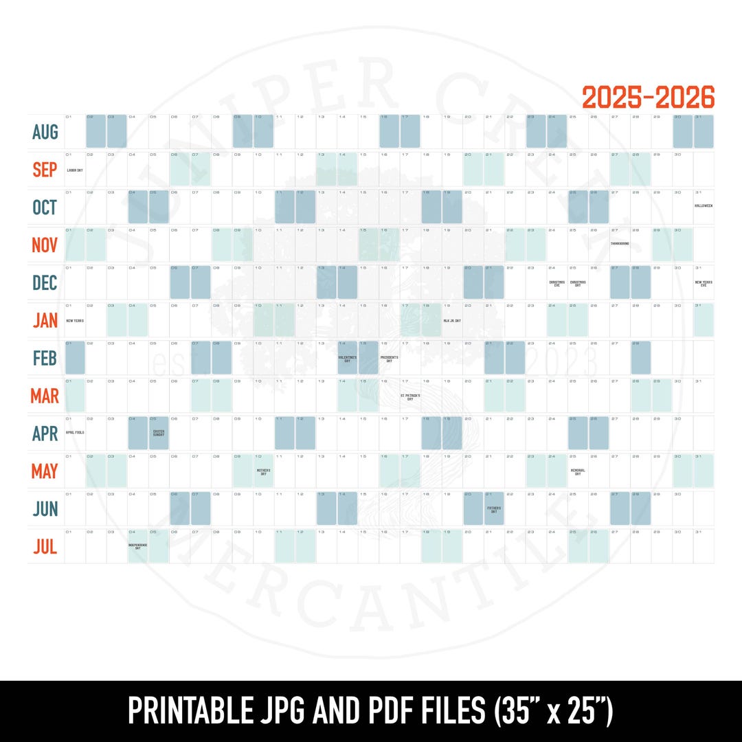 Calendario escolar 2025-2026 imprimible / 35" x 25" / Agosto a julio ...