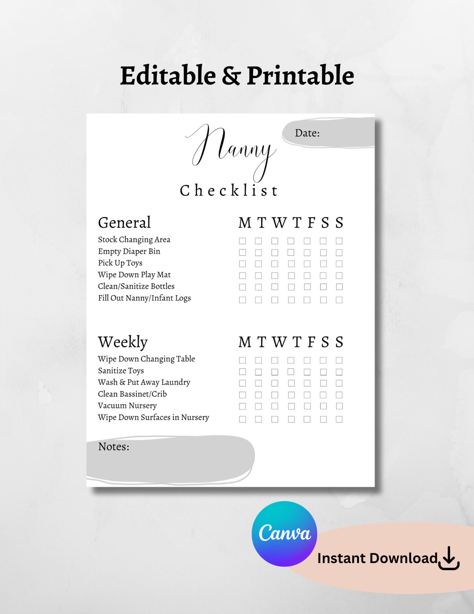 Nanny Checklist Babysitter Checklist Caregiver Checklist To-do List - Etsy