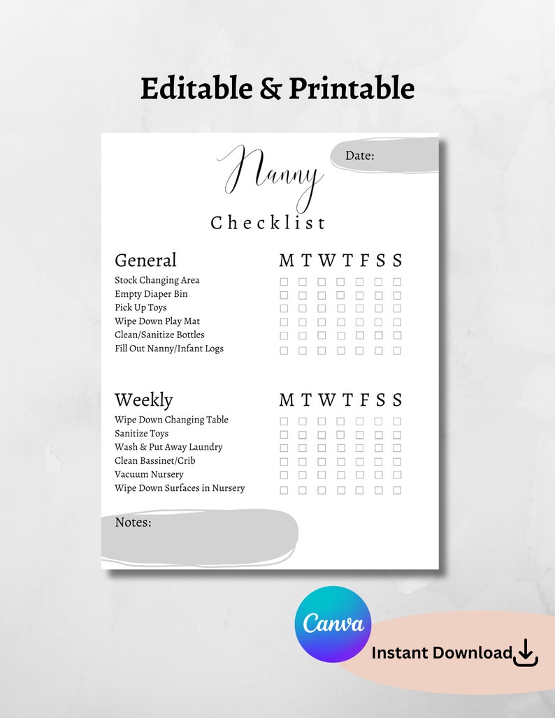 Nanny Checklist | Babysitter Checklist | Caregiver Checklist | To-do ...