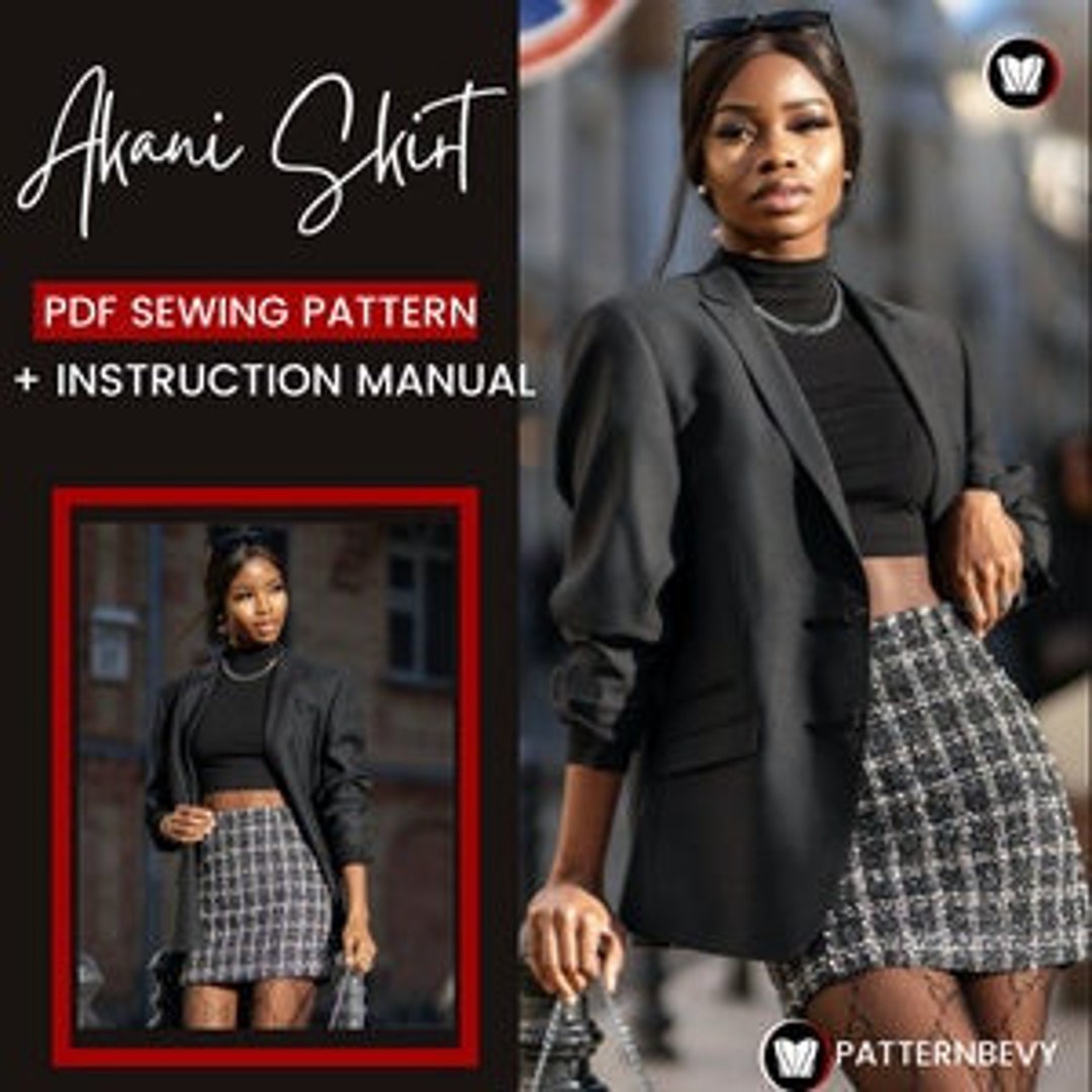 Mini Straight Skirt Sewing Pattern 6 DIFFERENT SIZES tweed Skirt Sewing ...