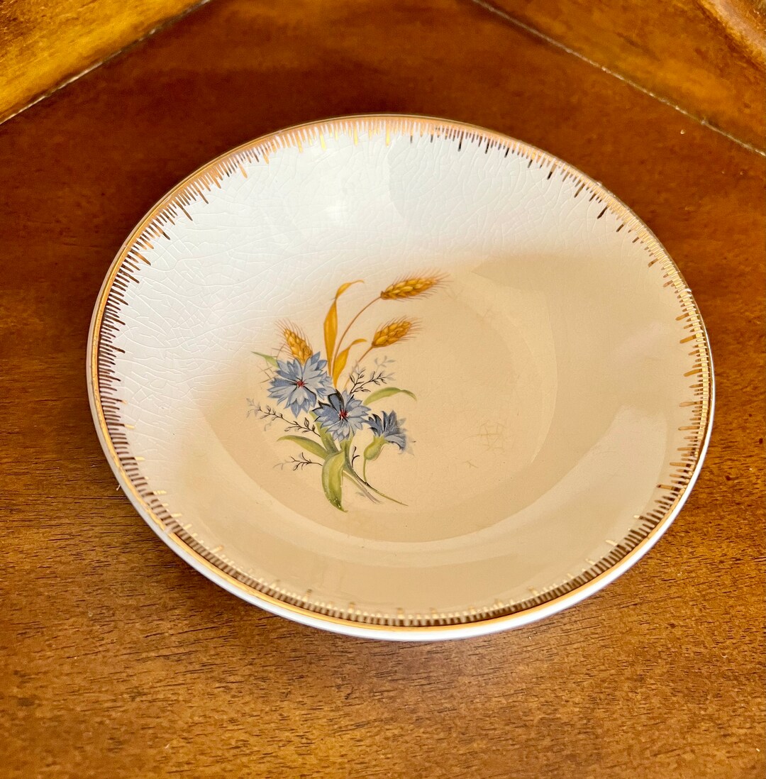 Limoges American Wheatfield 22K Gold Berry Bowl Trinket Dish Blue ...