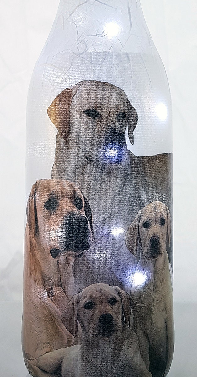 Electric LED Bottle Light. Golden Labrador Dog Handmade Lamp Decoupage ...