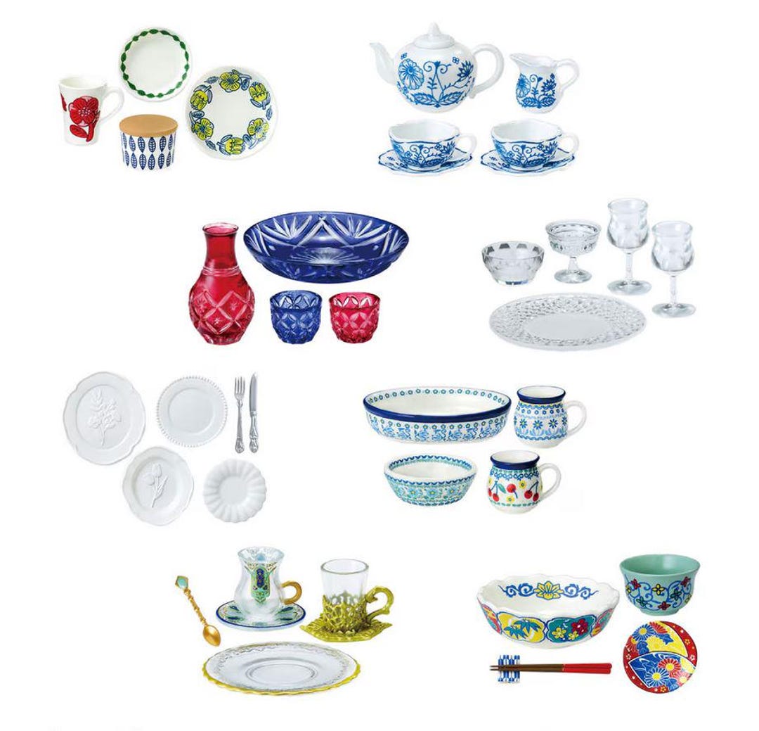 1:12 Scale Petit Sample Series Akogare Tableware Collection Miniature ...
