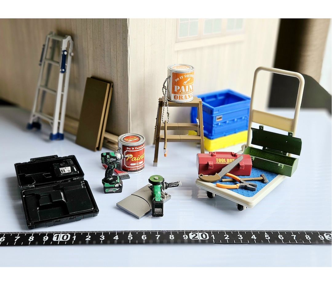 Diorama Dollhouse Miniature DIY Mini Power Tools/ Tool Wagon/ Paint Can ...