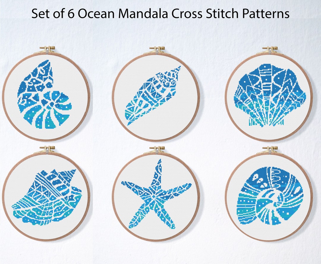 Mandala Sea Shell Cross Stitch Pattern Set , Beach Cross Stitch Pattern ...
