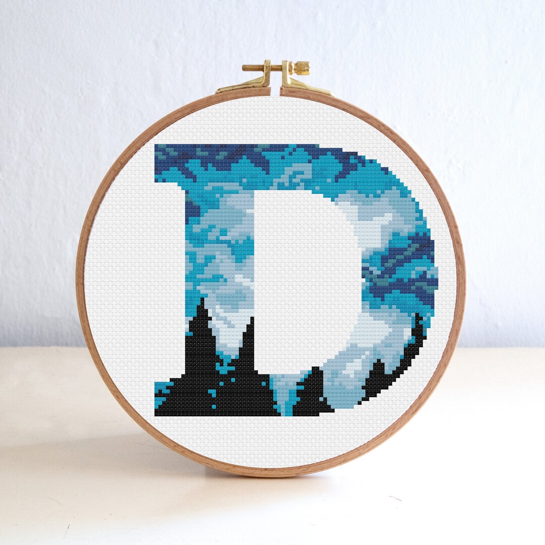 D Monogram Cross Stitch Pattern , Alphabet Initial Letter Cross Stitch ...