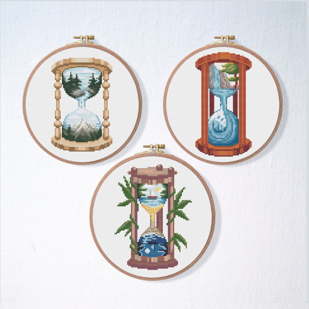 Nature Hourglass Cross Stitch Pattern Set, Waterfall Cross Stitch ...