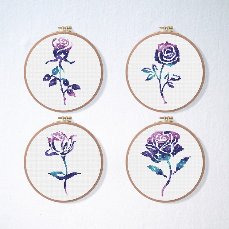 Small Roses Silhouette Cross Stitch Pattern Set Galaxy Cross - Etsy