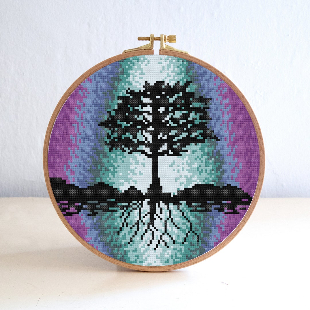 Tree of Life Cross Stitch Pattern , Easy Landscape Nature Cross Stitch ...