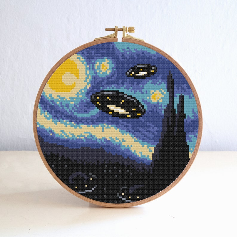 Alien Van Gogh Cross Stitch Pattern Space Cross Stitch | Etsy