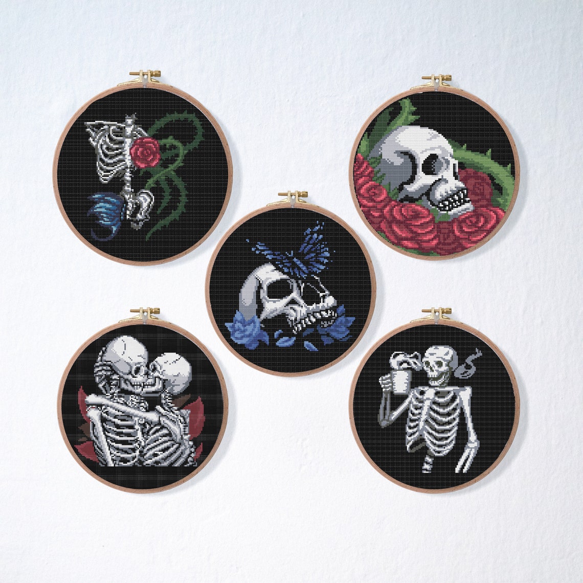 Skeleton Goth Cross Stitch Pattern Set Skull Flower Cross - Etsy