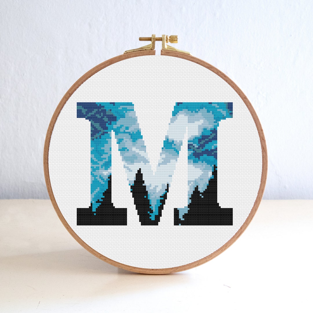 Motif de point de croix monogramme M, motif de point de croix de lettre ...
