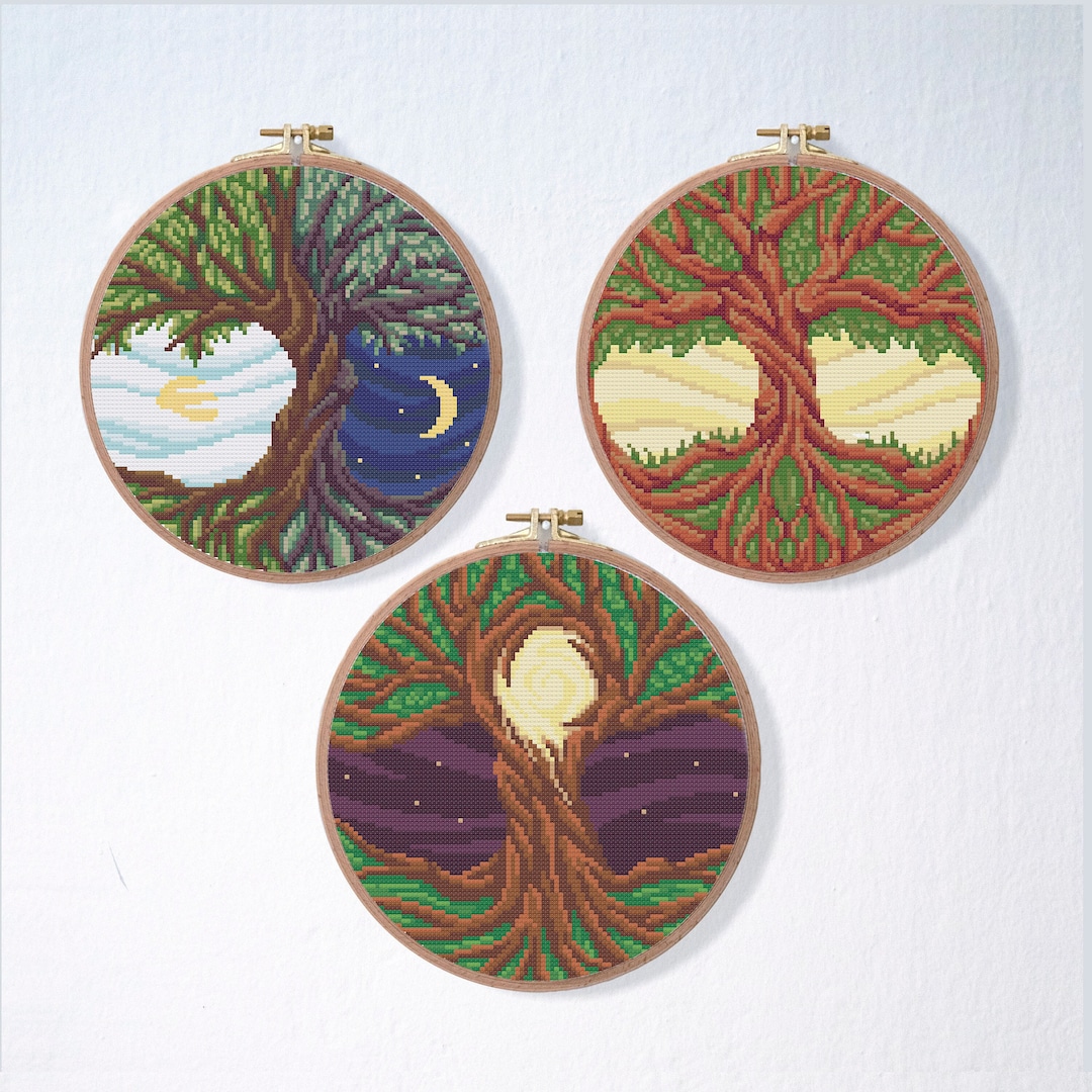 Tree of Life Cross Stitch Pattern Set , Easy Nature Pattern Bundle ...