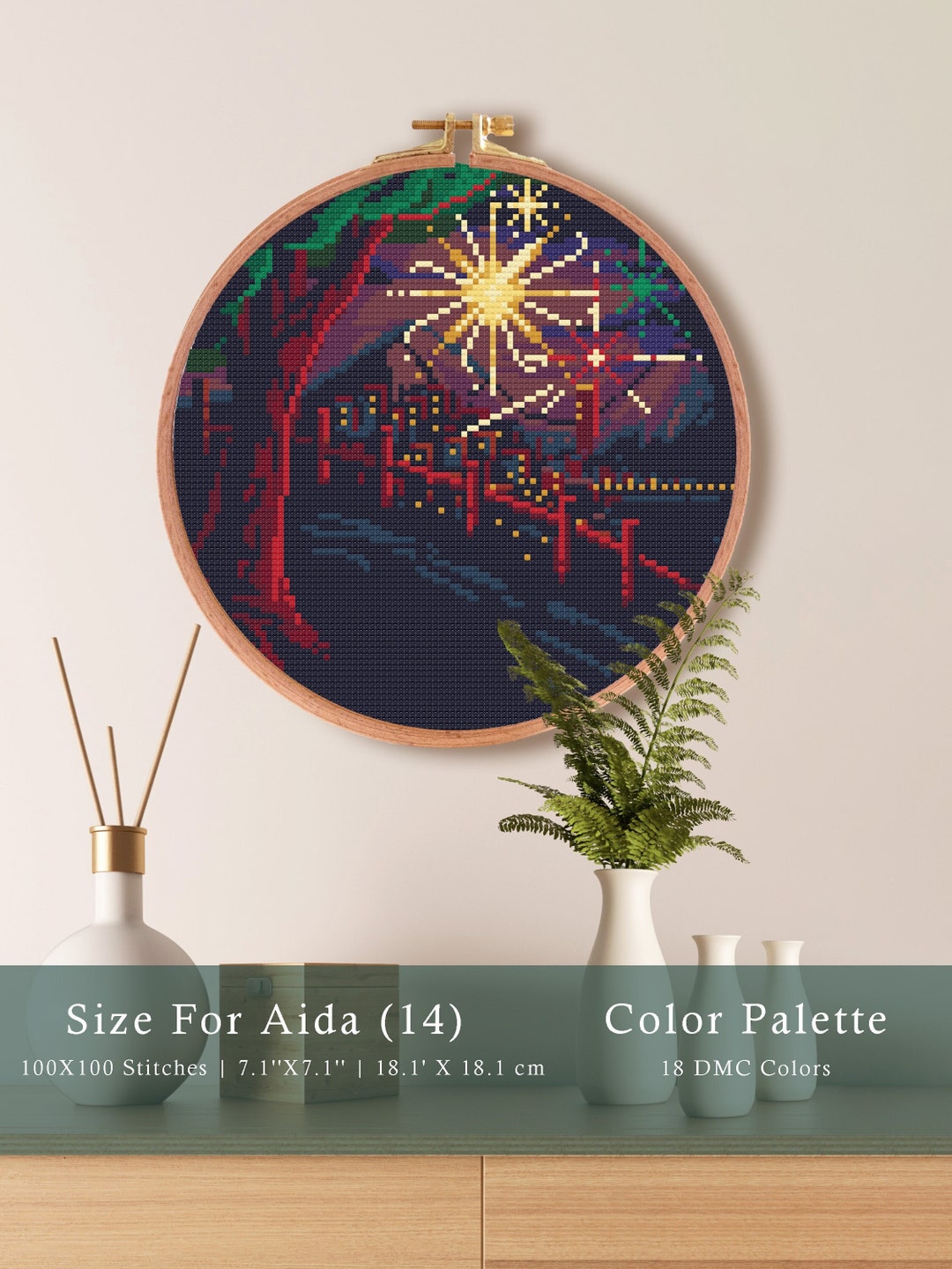 Fireworks Cross Stitch Pattern, New Years Cross Stitch Pattern , City X ...