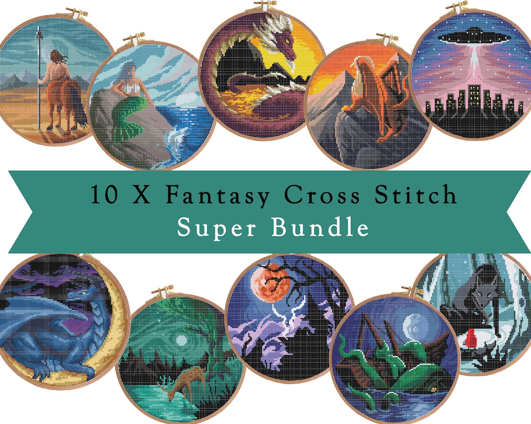 10 Fantasy Cross Stitch Pattern Set , Easy Si-fi Cross Stitch Bundle ...