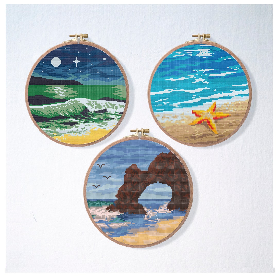 Ocean Cross Stitch Pattern Set , Beach Sea Star Cross Stitch Pattern ...
