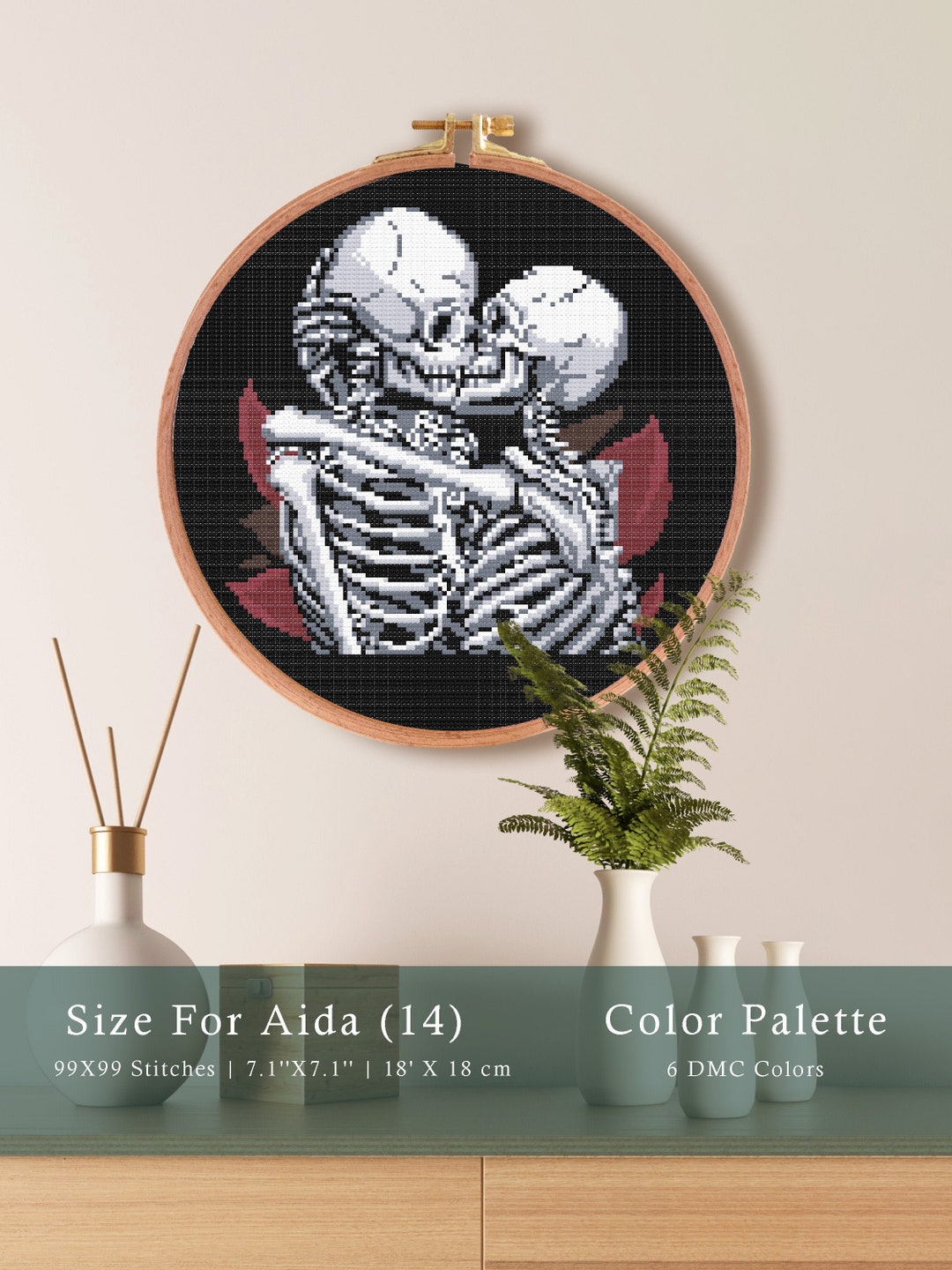 Skeleton Couple Cross Stitch Pattern | Goth Flower Cross Stitch Pattern ...