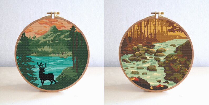 10 Nature Cross Stitch Pattern Set Easy Trees Landscape - Etsy