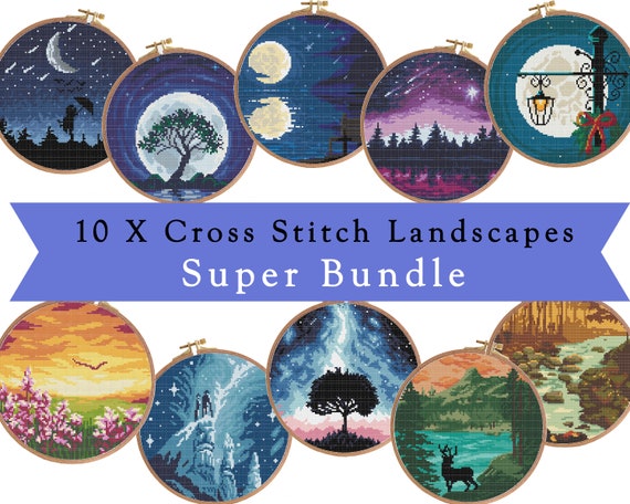 10 Nature Cross Stitch Pattern Set Easy Trees Landscape - Etsy