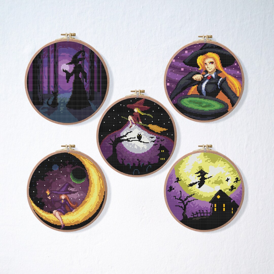 Halloween Witches Cross Stitch Pattern Set , Goth Cross Stitch Pattern ...