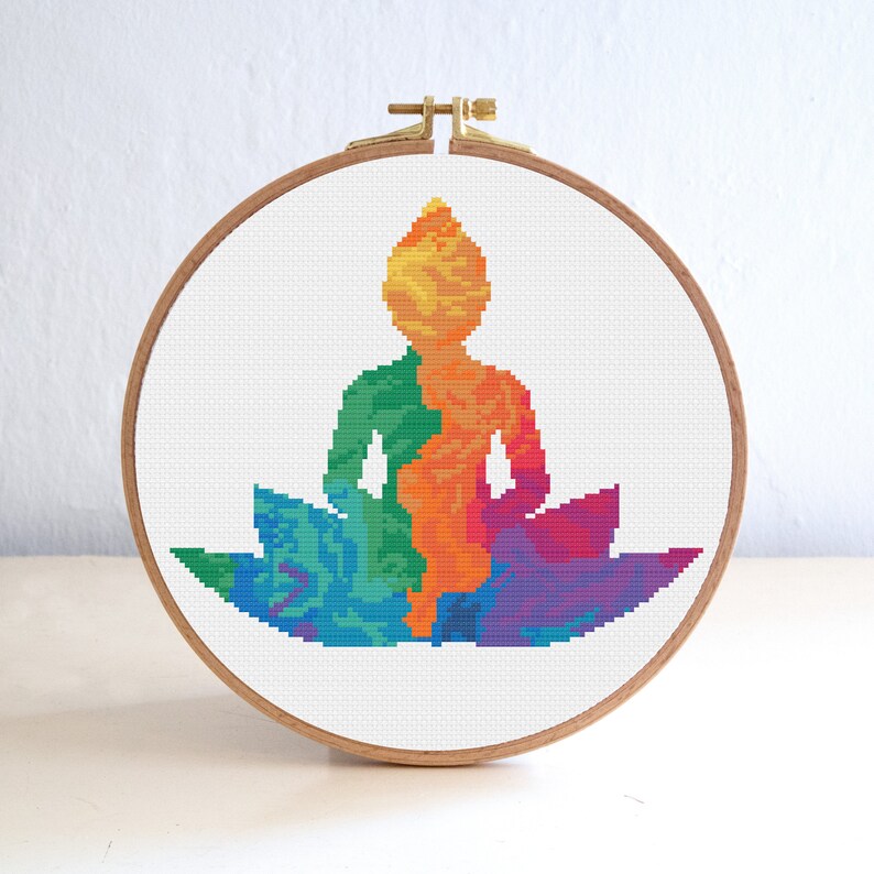 Buddha Cross Stitch Pattern , Colorful Mandala Cross Stitch Silhouette ...