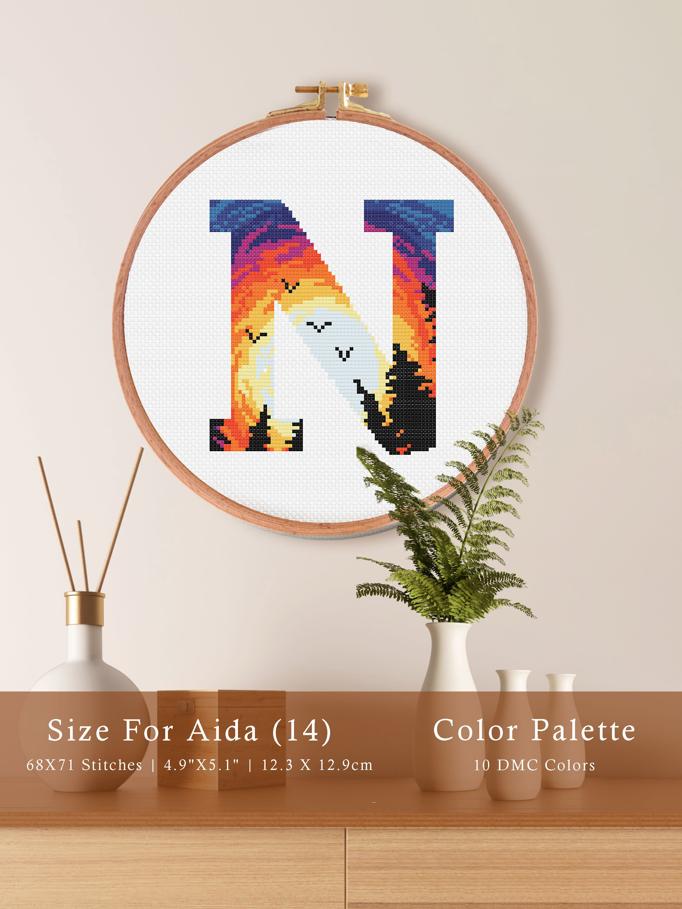 N Monogram Cross Stitch Pattern Alphabet Initial Letter - Etsy Canada