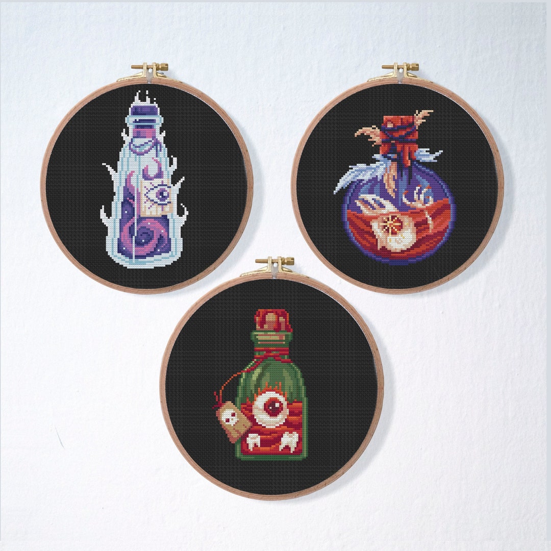 Magic Potions Cross Stitch Set , Halloween Posion Potions Pattern ...