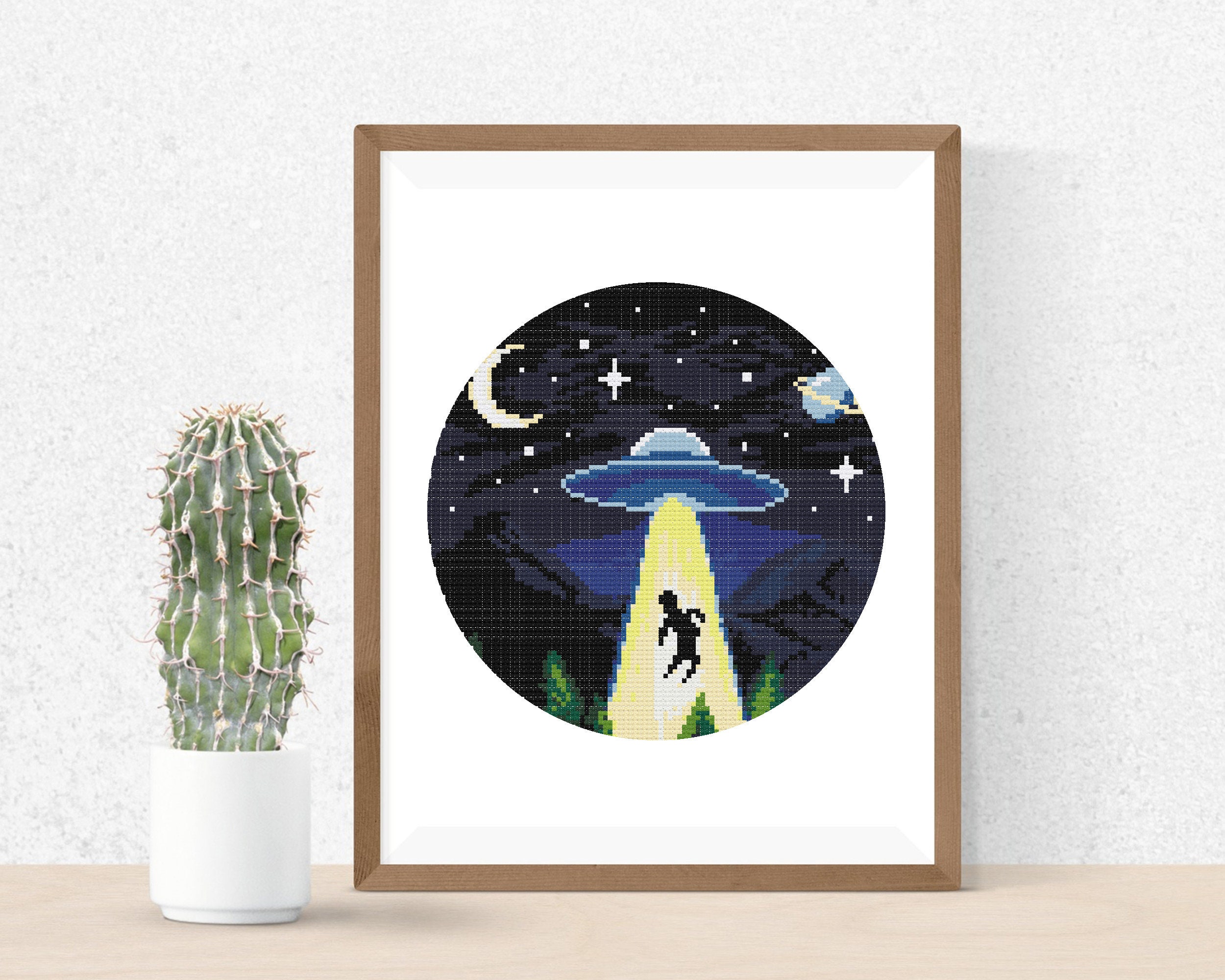 Alien Cross Stitch Pattern Nature Moon Stars Silhouette | Etsy