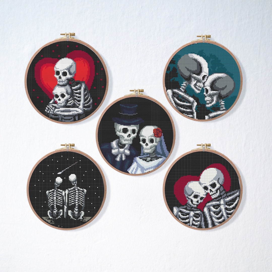 Skeleton Goth Cross Stitch Couples Pattern Set | Skull Love Pattern ...