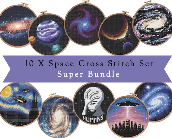 10 Galaxy Cross Stitch Pattern Set Space Vortex Cross Stitch - Etsy