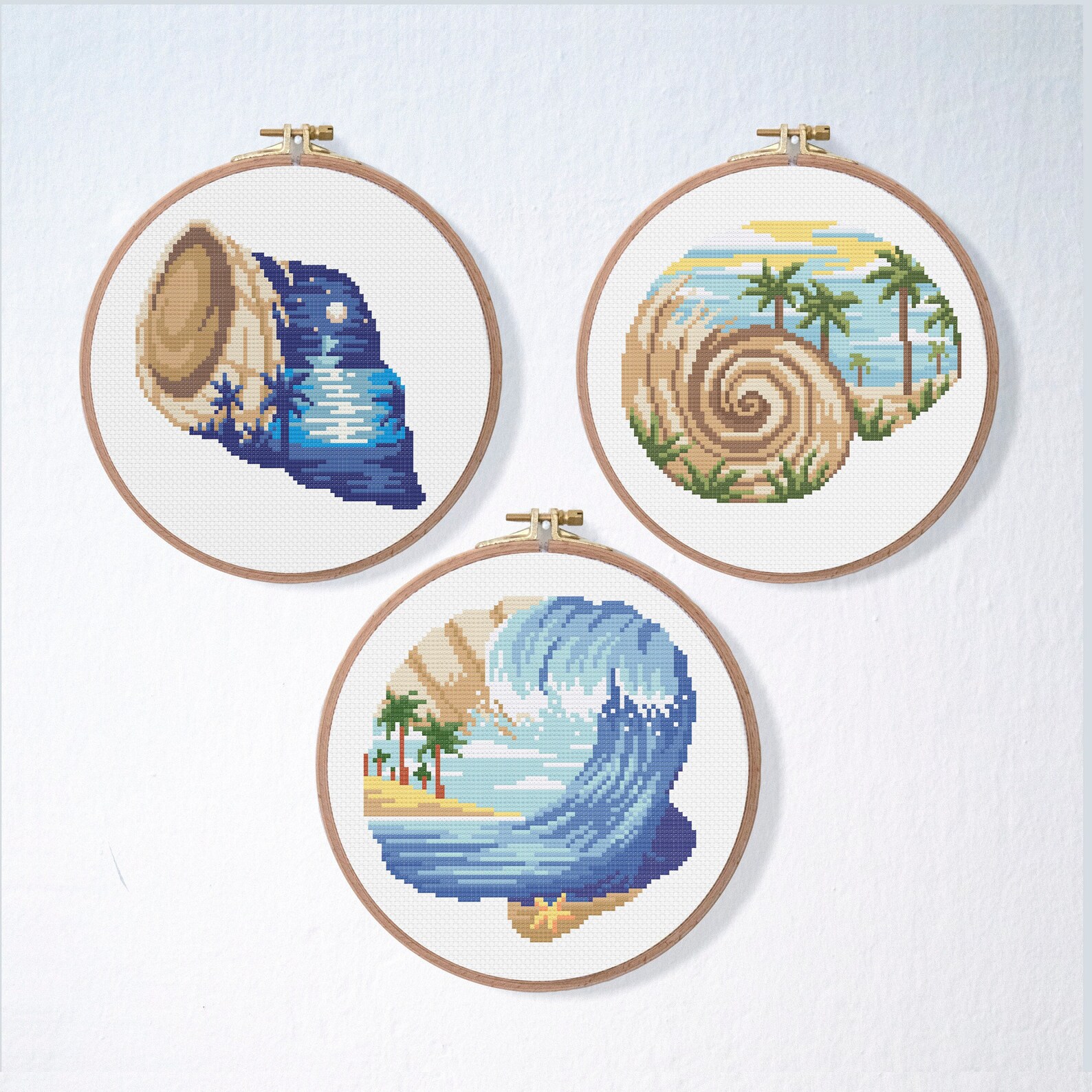 Sea Shell Cross Stitch Pattern Set , Beach Cross Stitch Pattern Pack ...