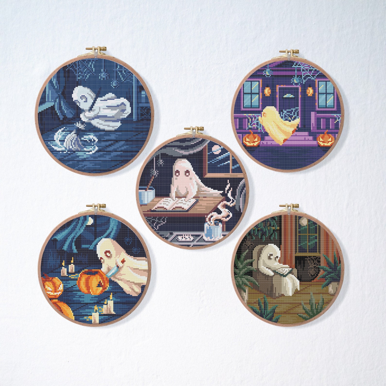 Cute Halloween Ghosts Cross Stitch Pattern Set of 5 Cute - Etsy