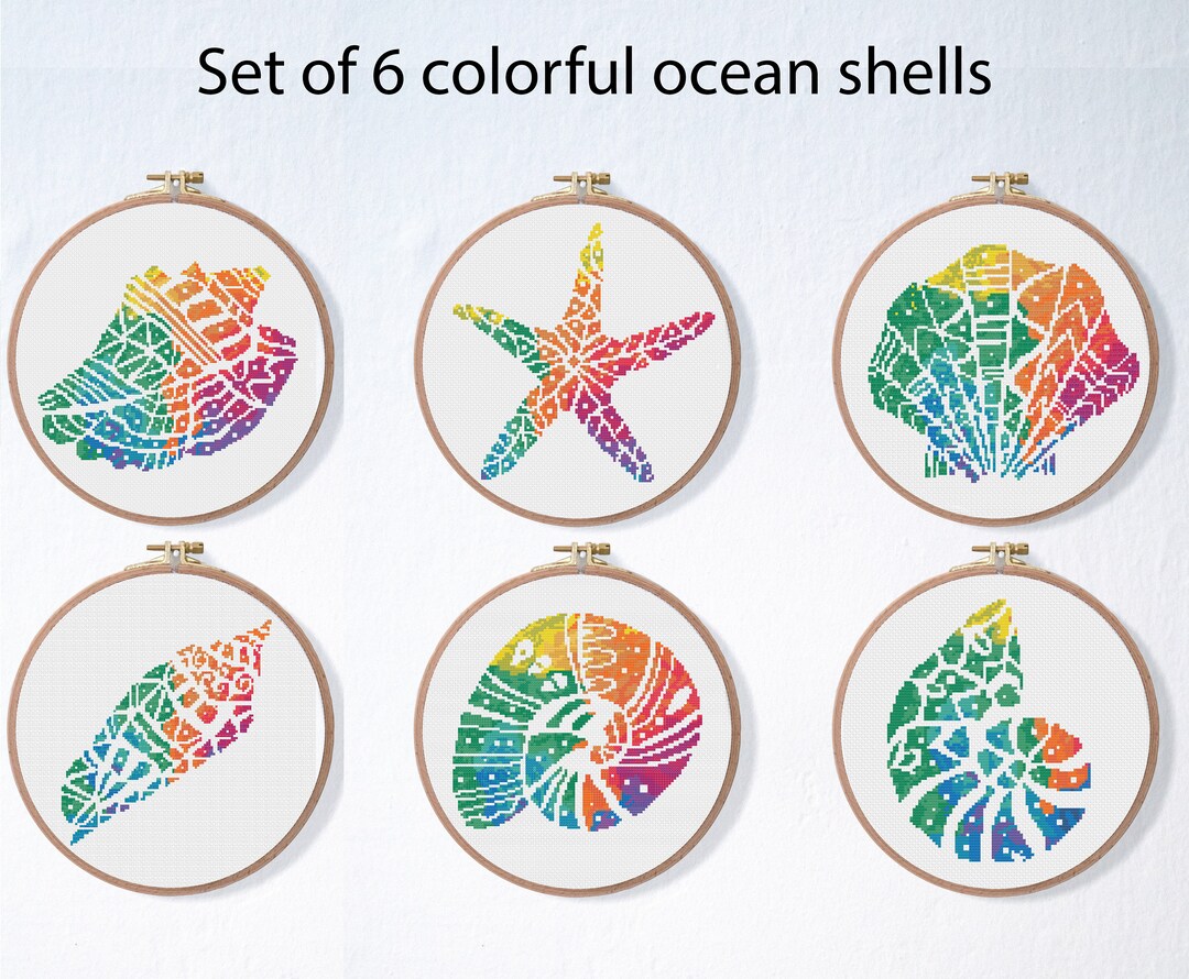 Mandala Sea Shell Cross Stitch Pattern Set , Beach Cross Stitch Pattern ...