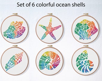 Sea Shell Cross Stitch Pattern Set Beach Ocean Cross Stitch | Etsy