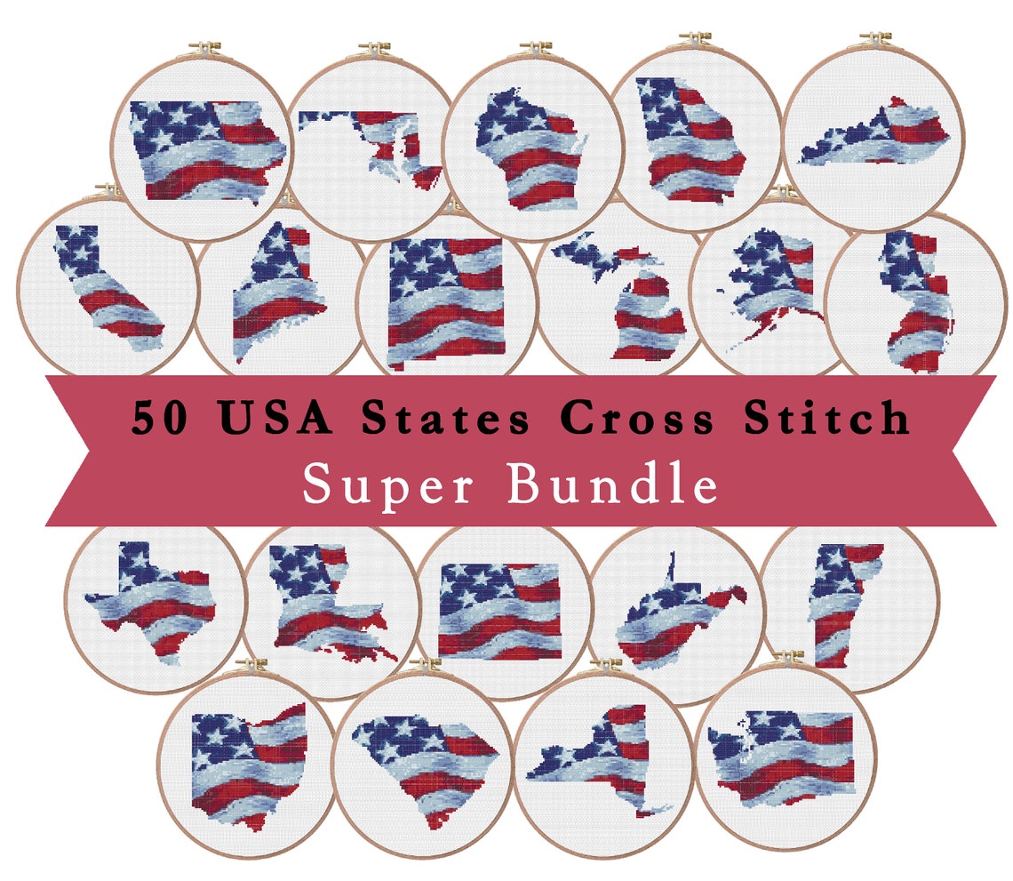 50 USA State Cross Stitch Pattern Set United States Flag | Etsy
