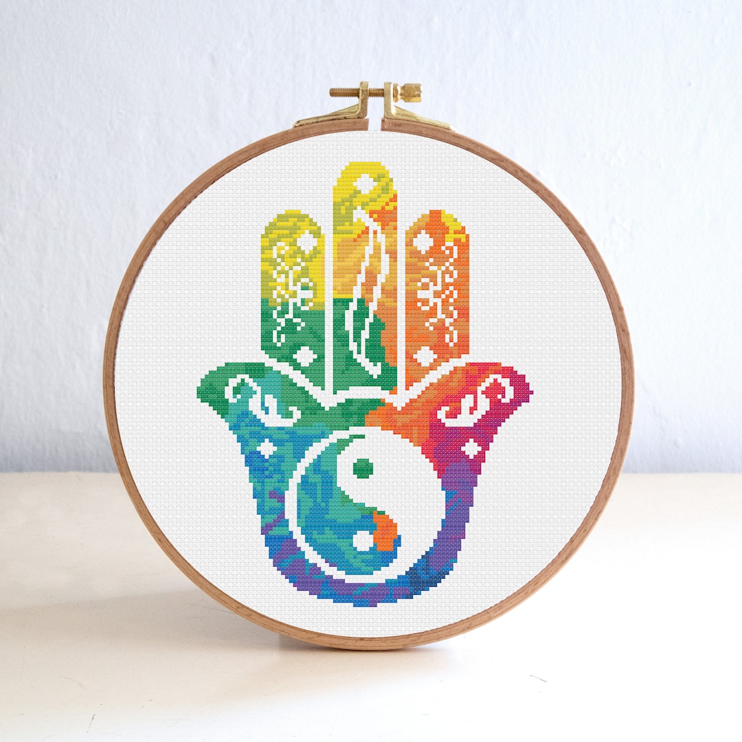 Hamsa Hand Cross Stitch Pattern , Colorful Mandala Cross Stitch ...