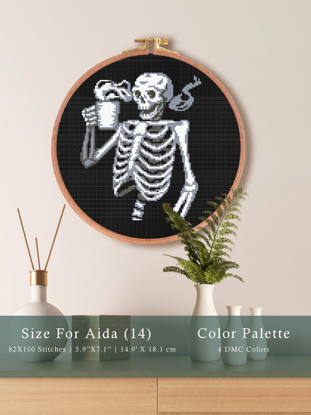 Funny Skeleton Cross Stitch Pattern | Coffee Cross Stitch Pattern ...