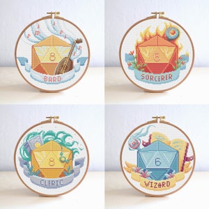 14 DND Dice Classes Cross Stitch Pattern Set , Game RPG Cross Stitch ...