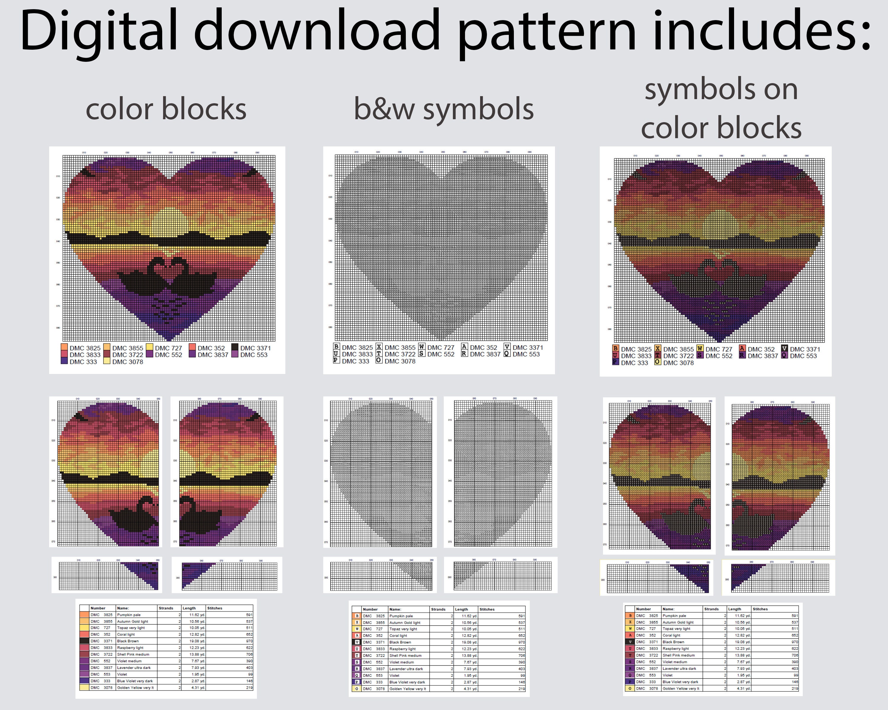 Purple Sky Forest Cross Stitch Pattern, Easy Tree Nature Cross Stitch ...