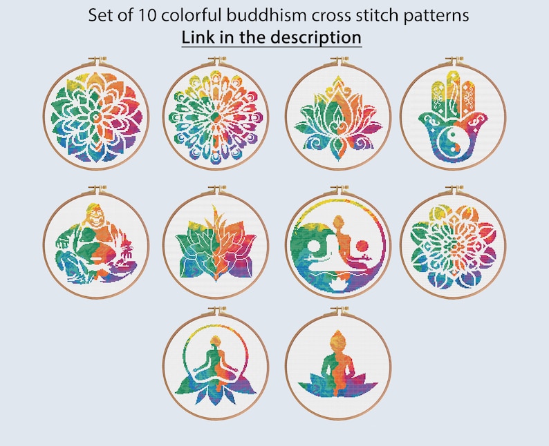 Buddha Cross Stitch Pattern , Colorful Mandala Cross Stitch Silhouette ...