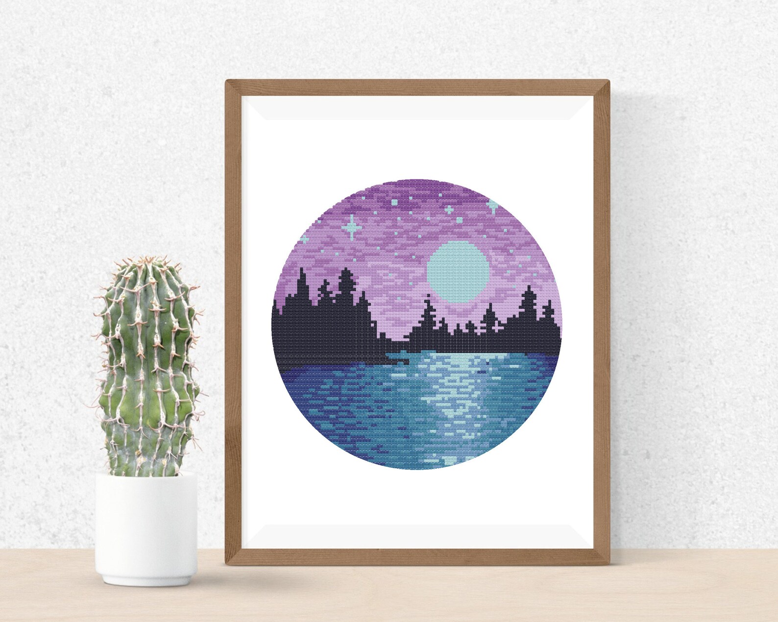 Purple Sky Forest Cross Stitch Pattern, Easy Tree Nature Cross Stitch ...