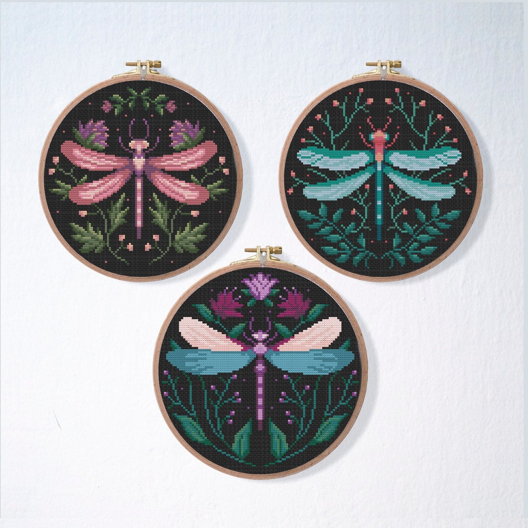 Dragonflies Cross Stitch Pattern Set , Animal Cross Stitch Pattern ...