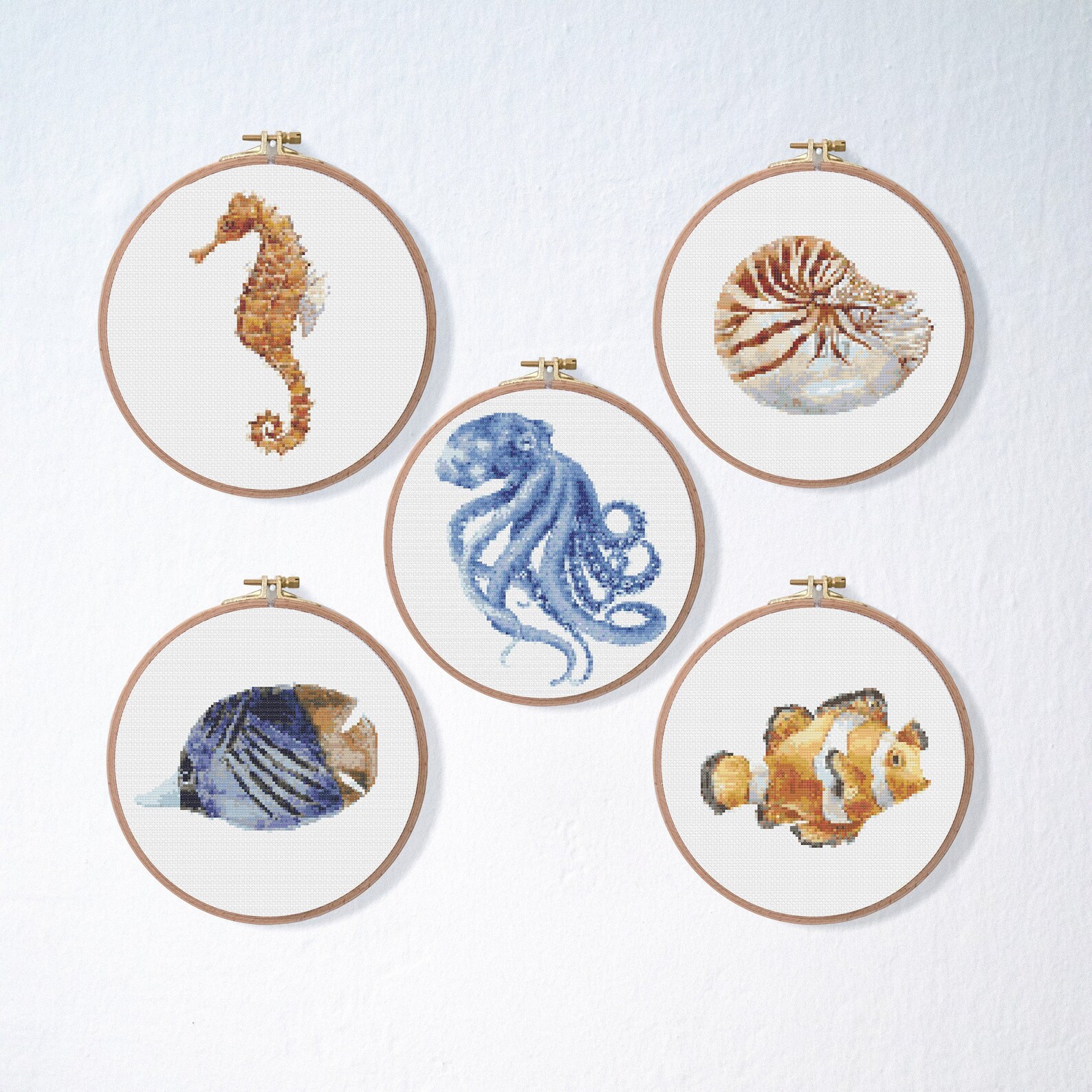 Colorful Sea Animals Cross Stitch Pattern Set , Octopus Cross Stitch ...