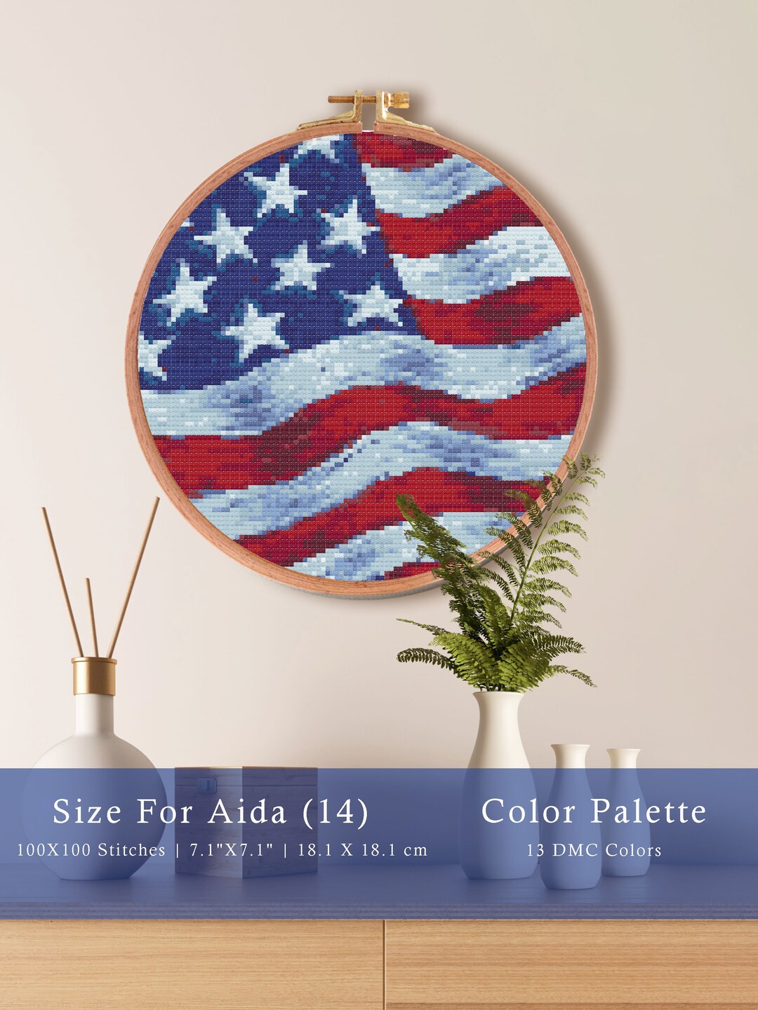 USA Flag Cross Stitch Pattern , United States Flag Cross Stitch ...