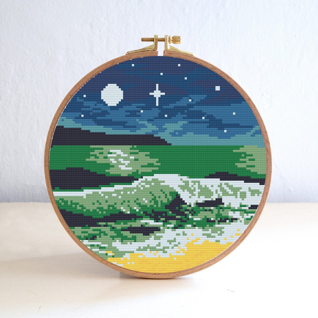 Ocean Wave Cross Stitch Pattern, Easy Beach Cross Stitch , Embroidery ...