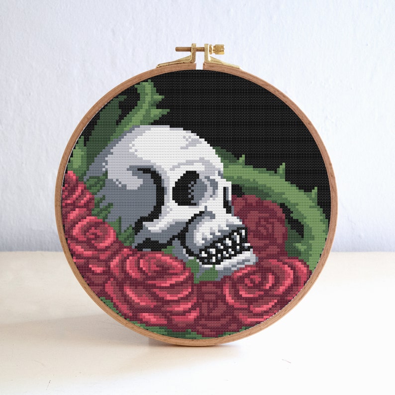 Skeleton Goth Cross Stitch Pattern Set Skull Flower Cross | Etsy