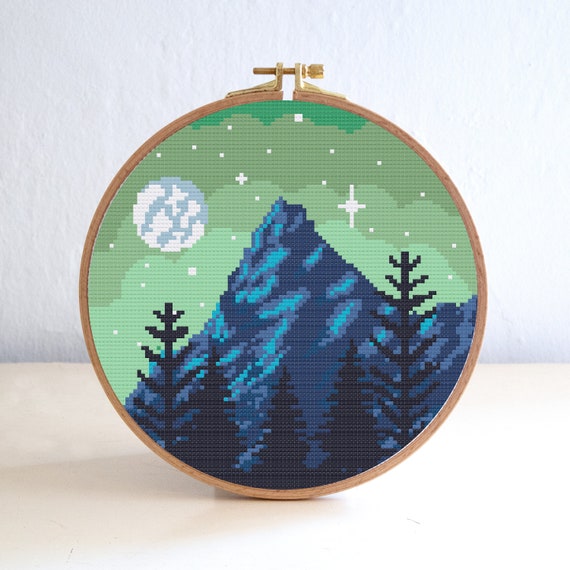 Mountain Cross Stitch Pattern Easy Trees Landscape Nature - Etsy